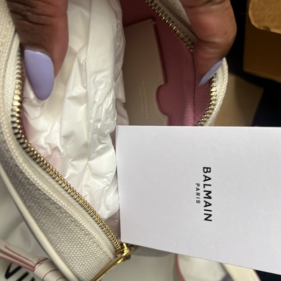 Balmain | Bags | Balmain B Army Pink White Canvas Camera Crossbody ...